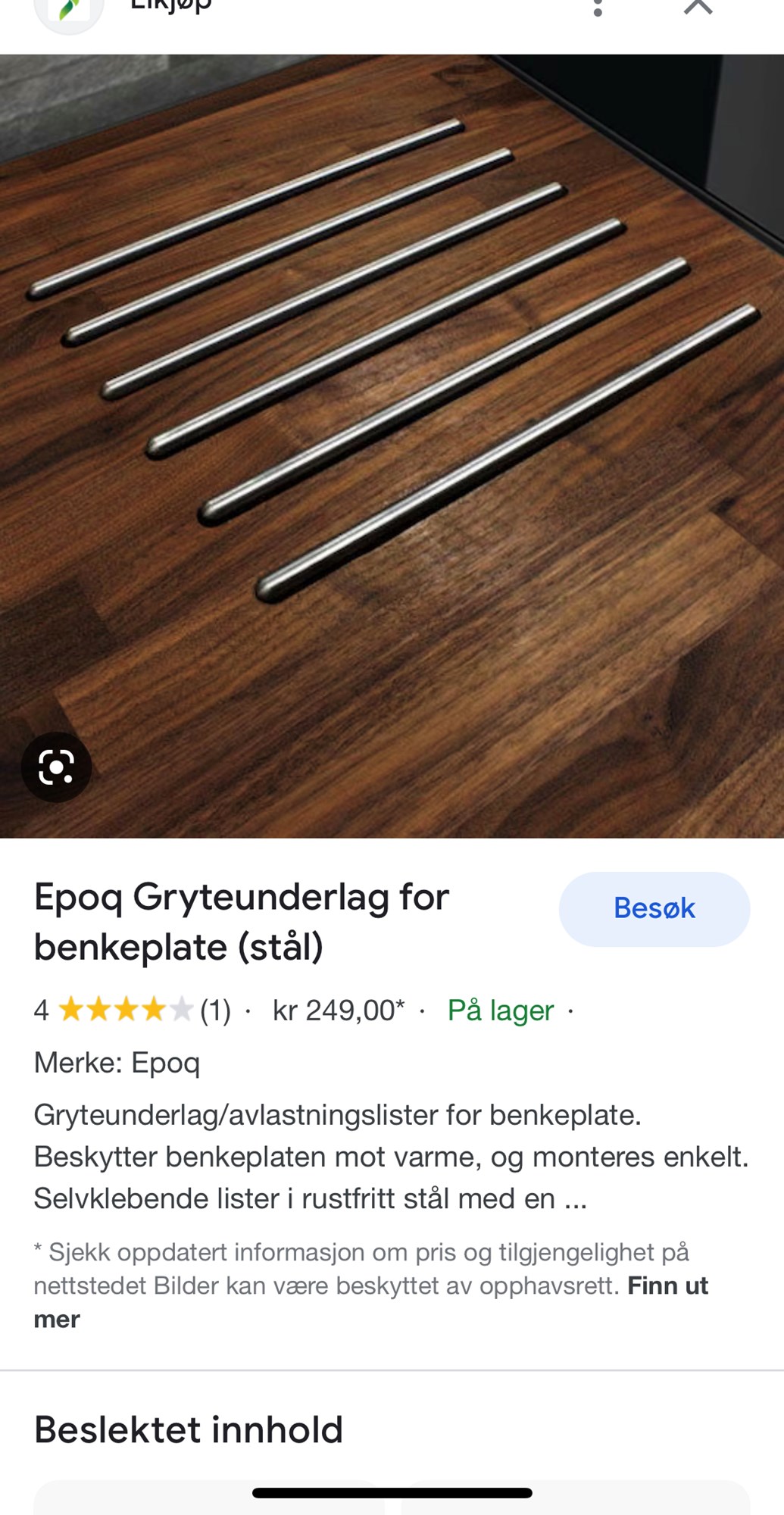 Felle inn en stein/flis i benkeplate for å sette varme ting på ...